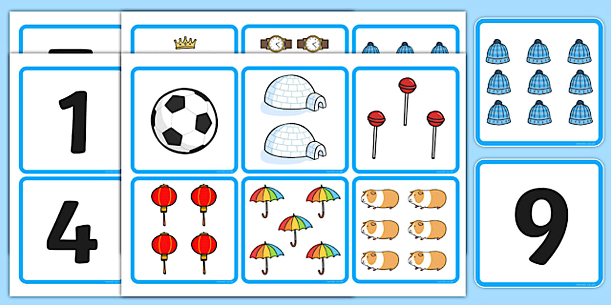 1-10 Number and Quantity Matching Cards - ESL Number Matching