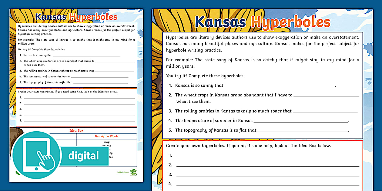 Kansas Hyperboles Worksheet (Teacher-Made) - Twinkl