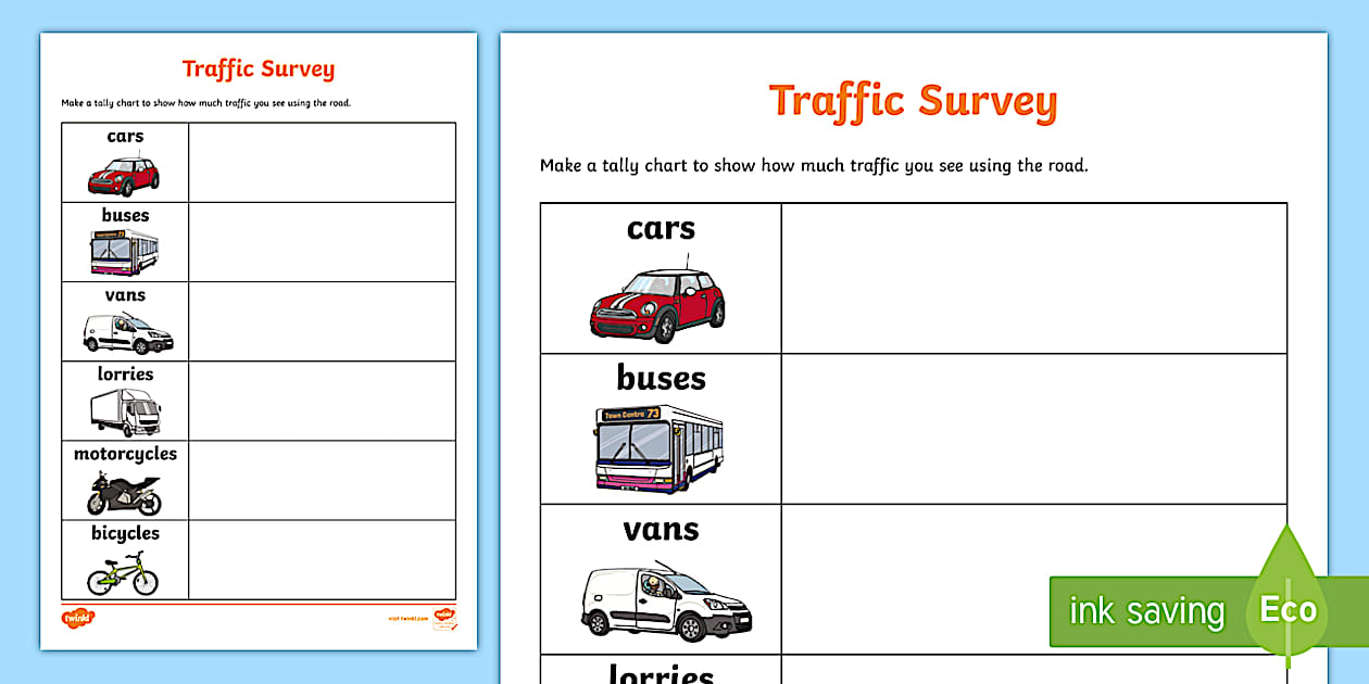 Traffic Survey Worksheet / Worksheet (teacher made) - Twinkl