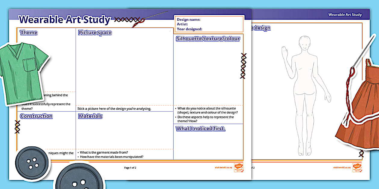 Wearable Art Design Study Template (teacher made) - Twinkl
