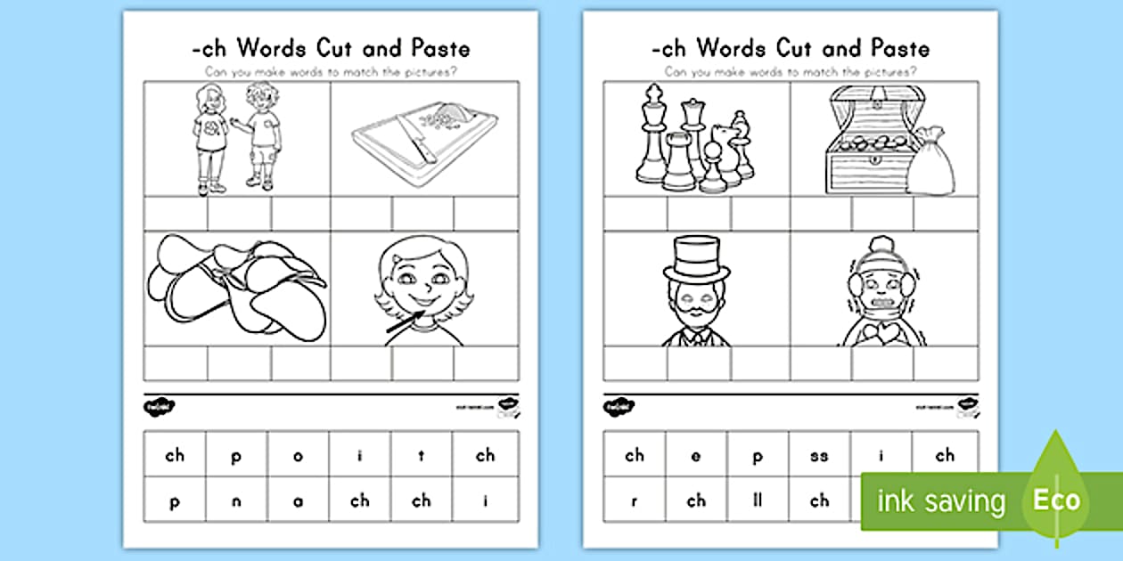 -ch Digraphs Cut and Paste Activity Worksheet - Twinkl