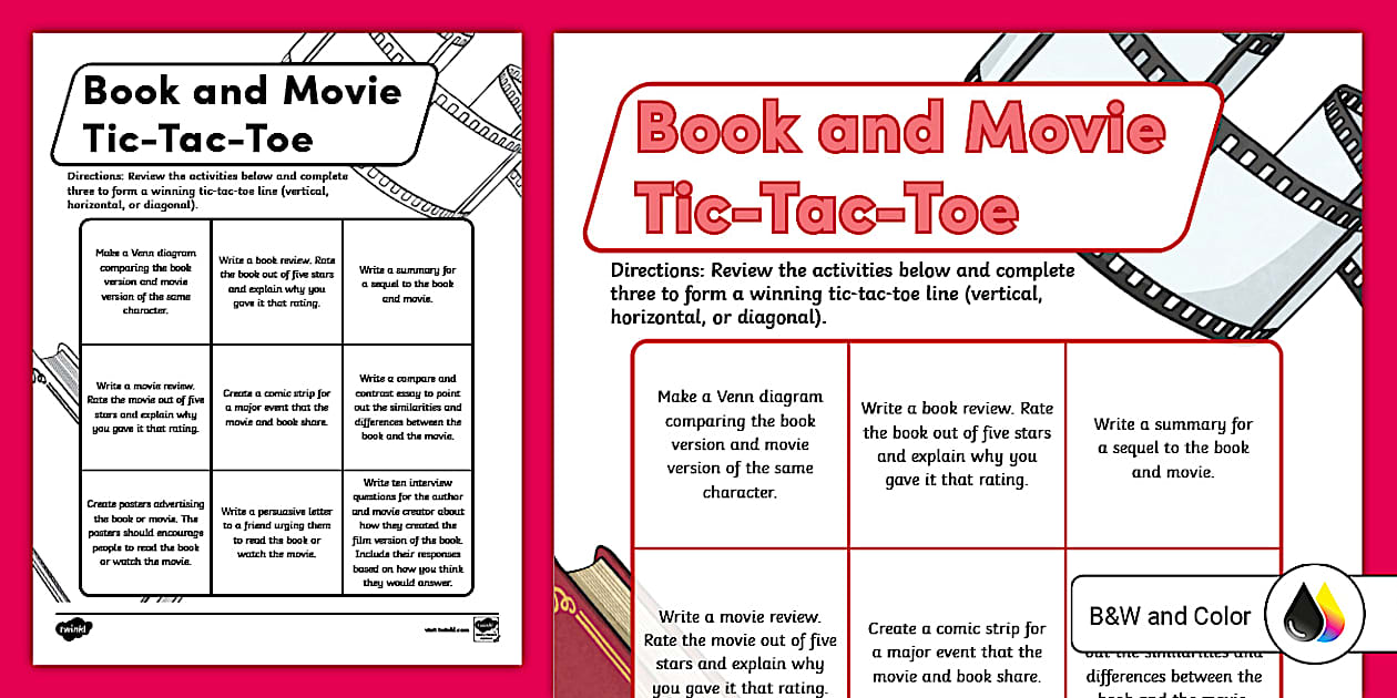 Comparing Books and Movies Tic-Tac-Toe for 6th-8th Grade