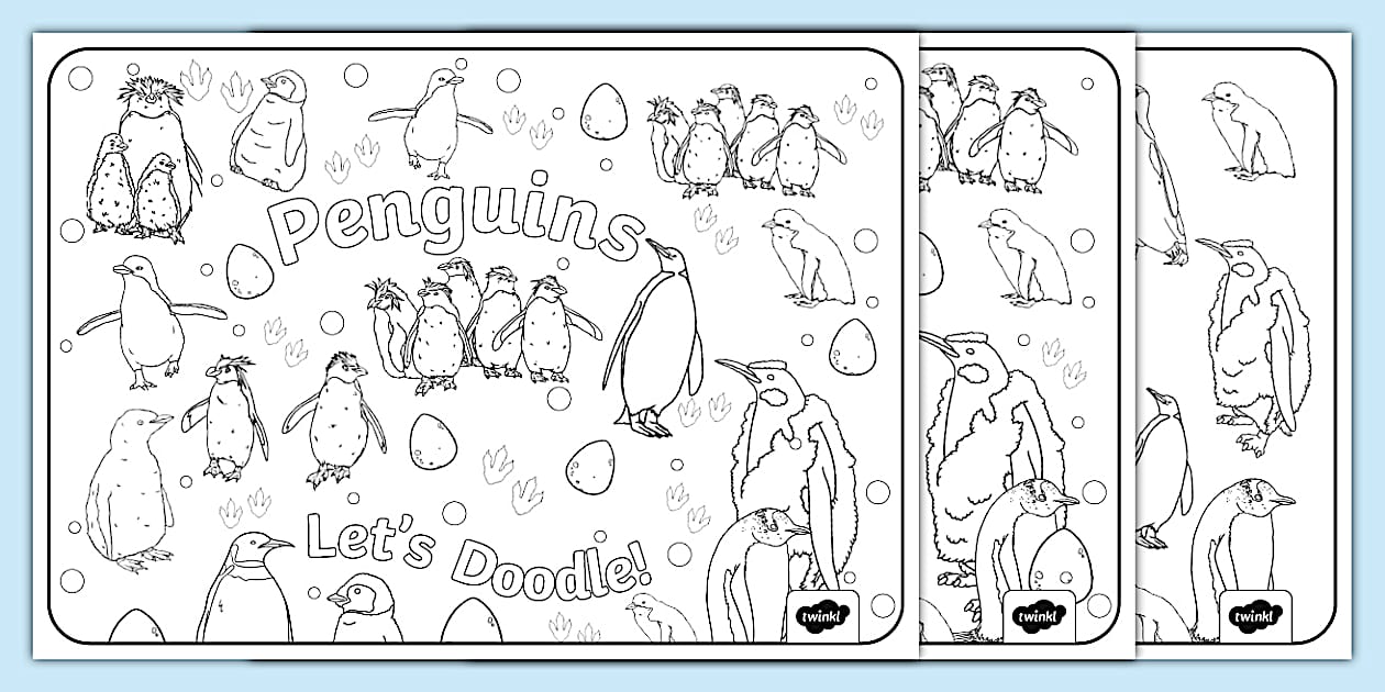 Penguin Doodle Colouring Pages - Twinkl - KS1