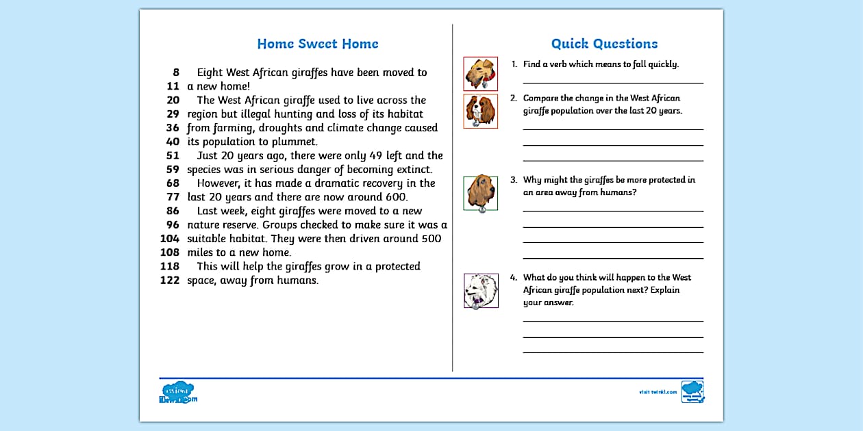 UKS2 Saving Giraffes Daily News 60-Second Read Activity Cards