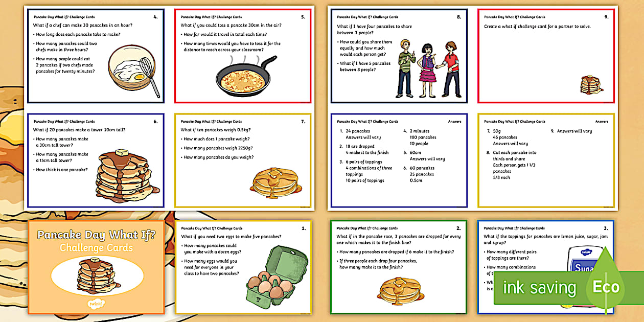 LKS2 Pancake Day What If? Maths Challenge Cards - Twinkl