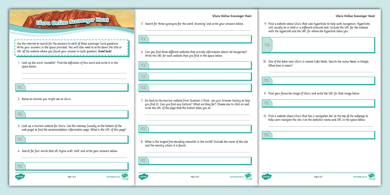 Uluru Online Scavenger Hunt (teacher made) - Twinkl