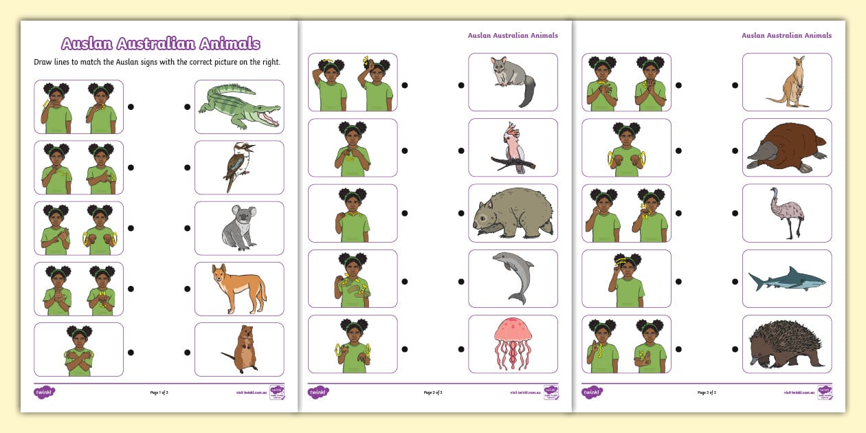Auslan Australian Animals Matching Activity - Twinkl