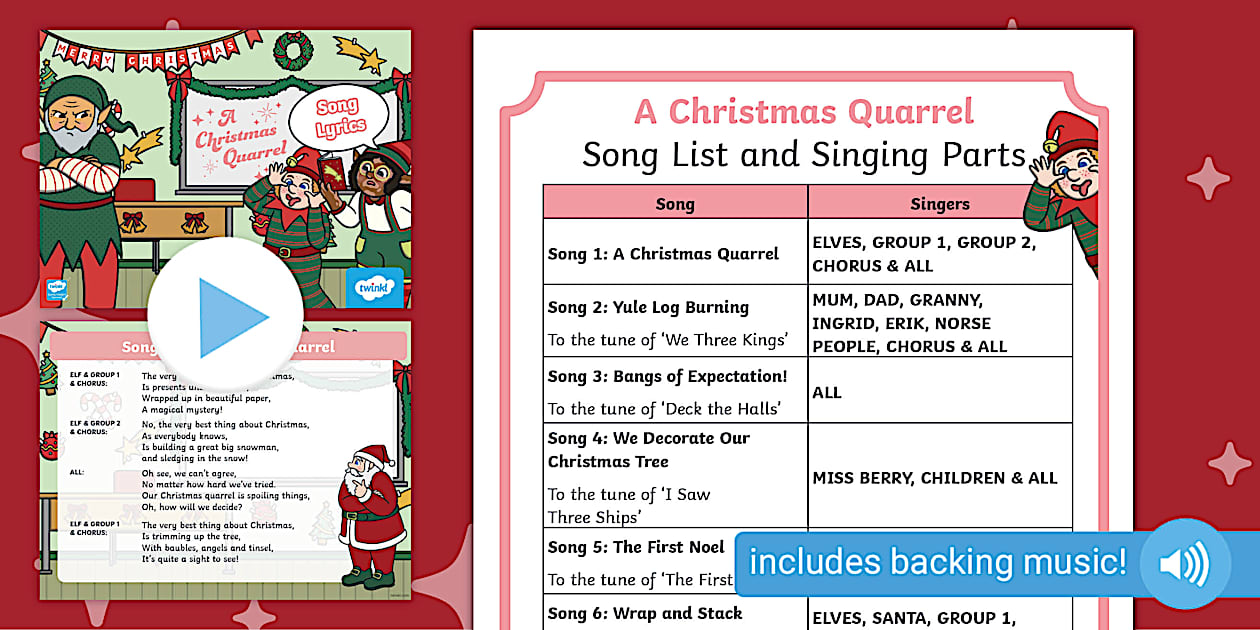 KS1 A Christmas Quarrel - Backing Tracks and Lyrics Pack