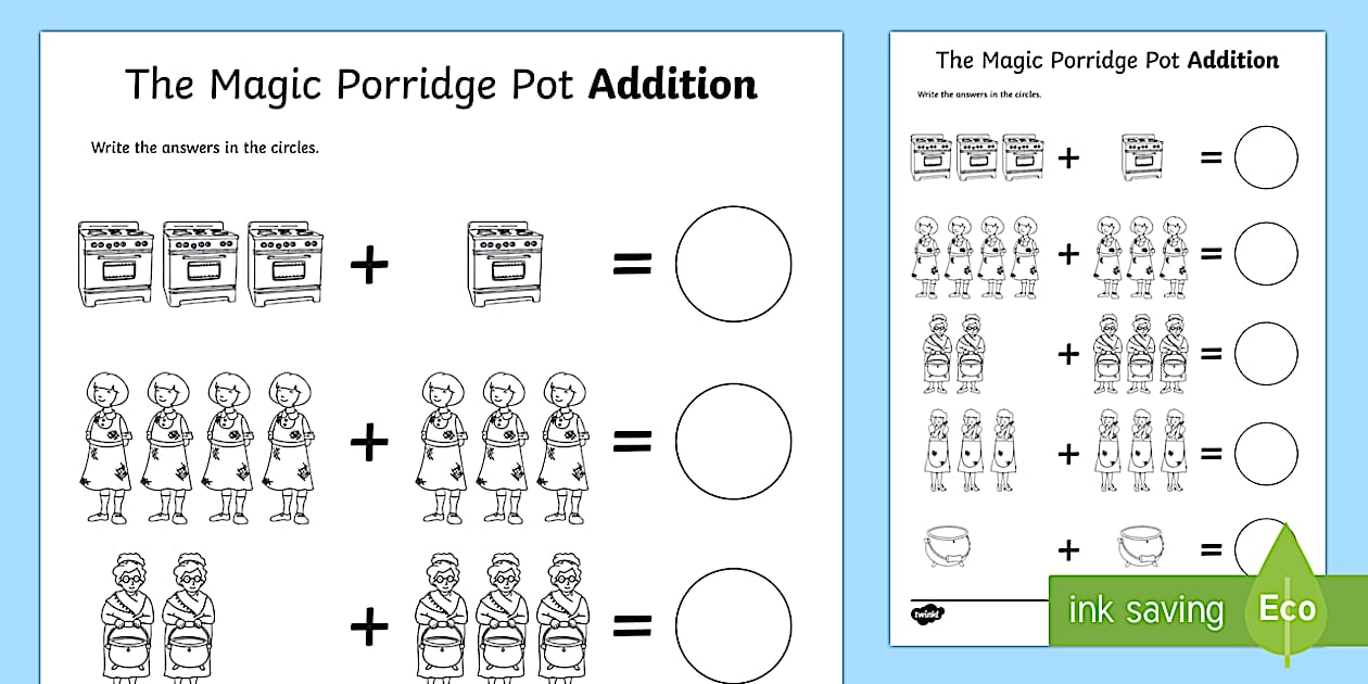Editable The Magic Porridge Pot Addition Sheets - Twinkl