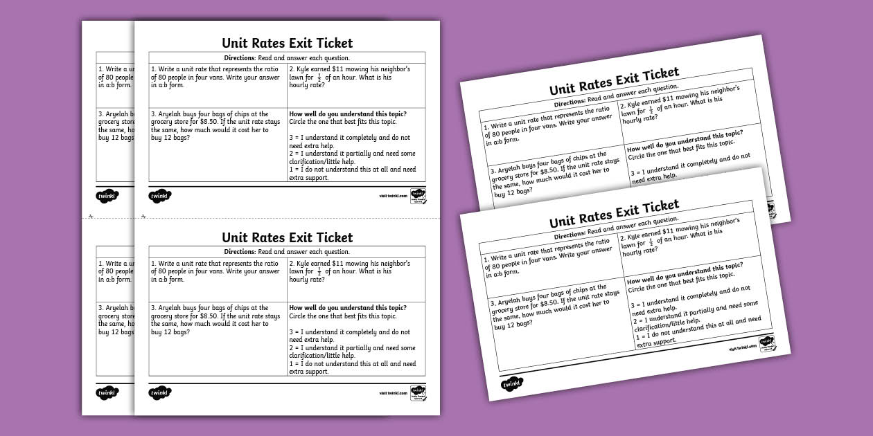 Seventh Grade Unit Rates Exit Ticket (Teacher-Made) - Twinkl
