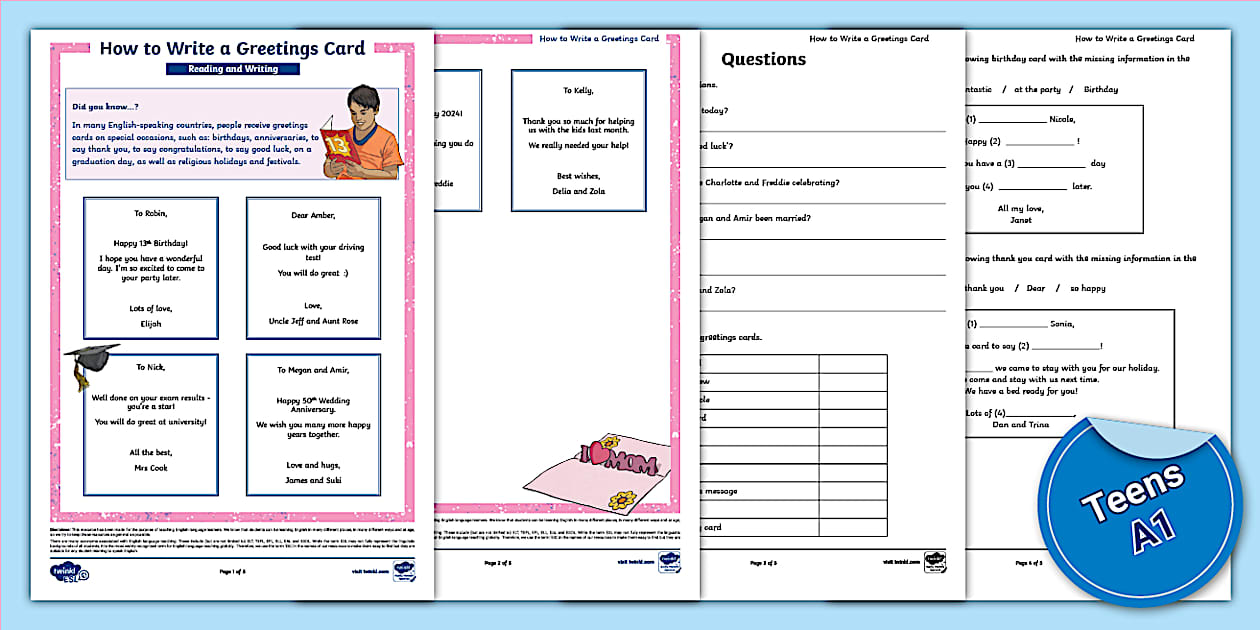 ESL How to Write a Greetings Card (Teens, A1-A2) - Twinkl