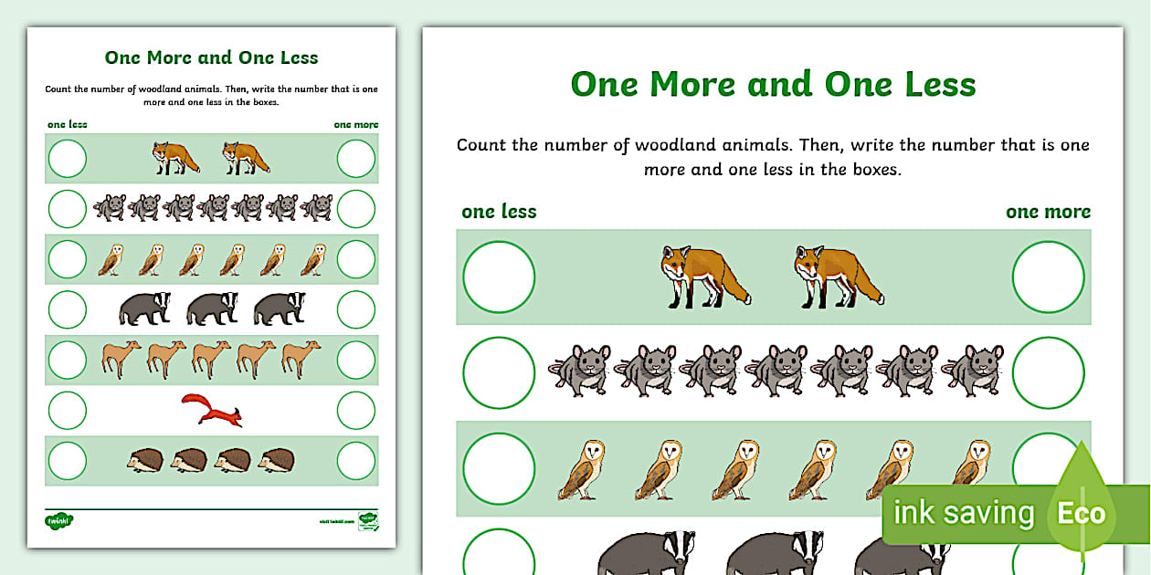 👉 One More and One Less Woodland Activity Sheet - Twinkl
