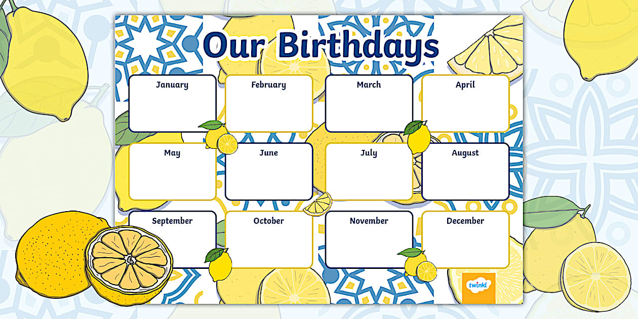 Mediterranean Lemon Birthday Chart - Twinkl