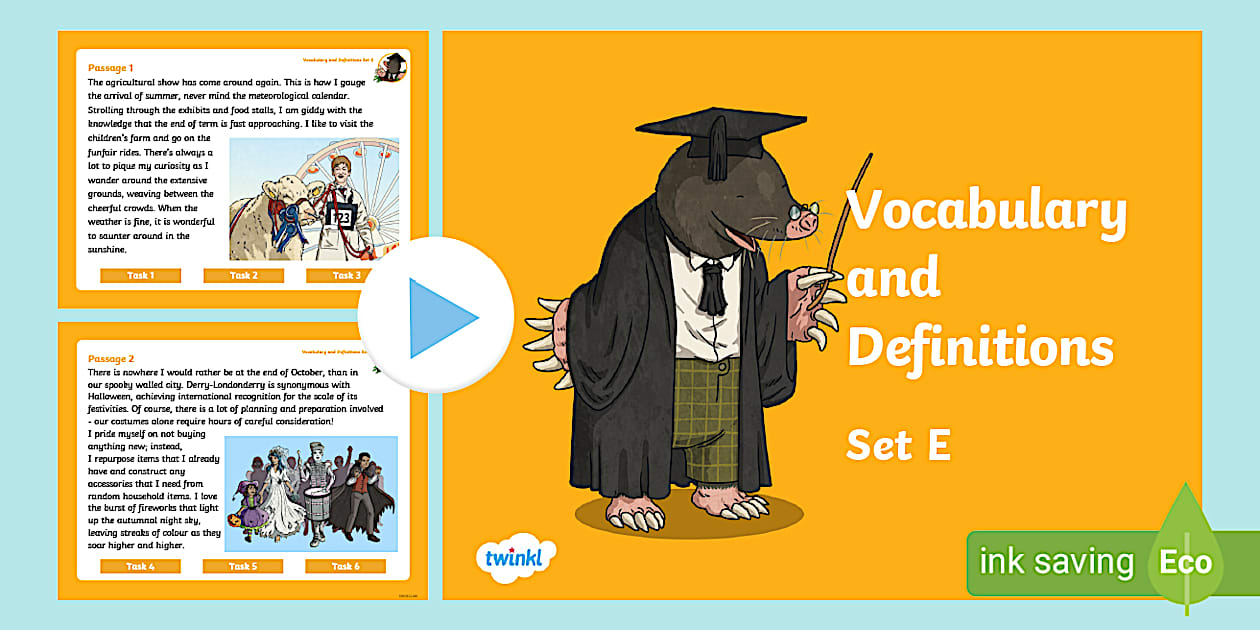 Vocabulary and Definitions Set E PowerPoint - Twinkl