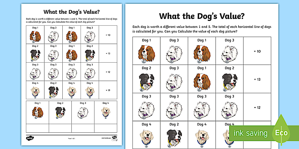 What the Dog's Value Worksheet / Worksheet - Twinkl