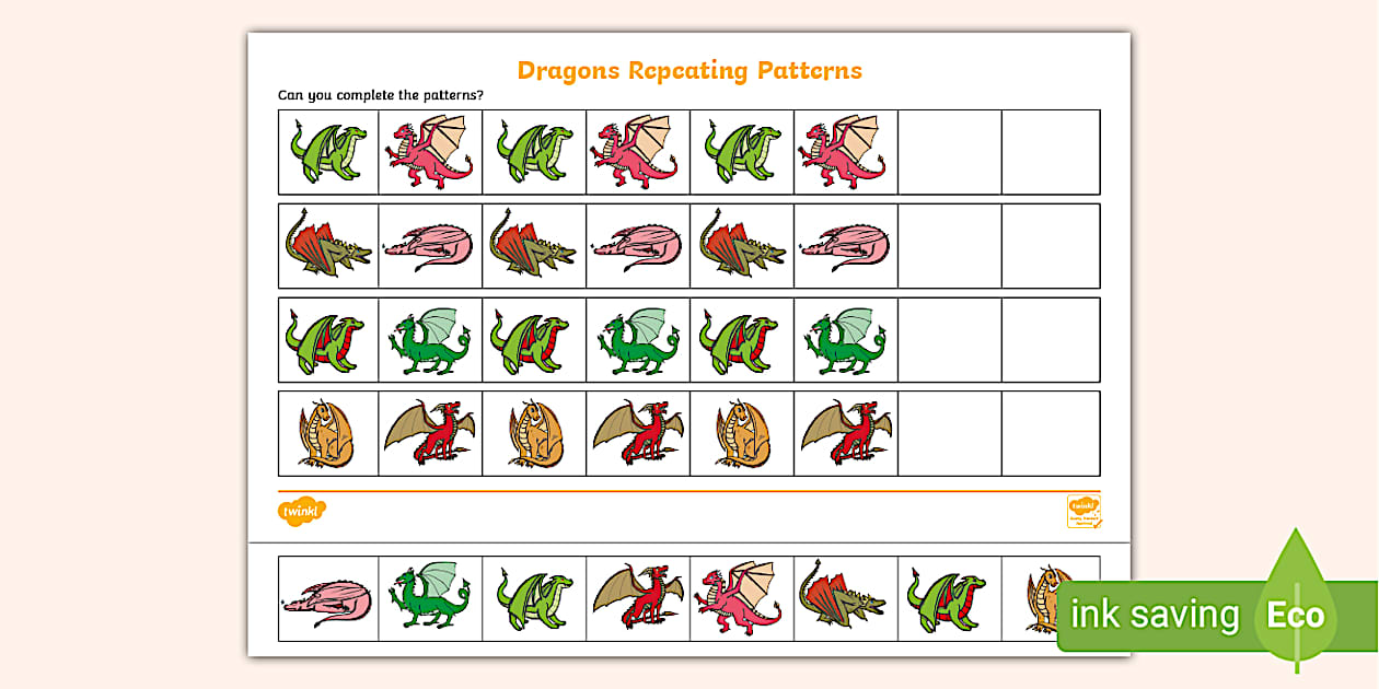 👉 Dragon Patterns | Repeated Patterns Activity - Twinkl