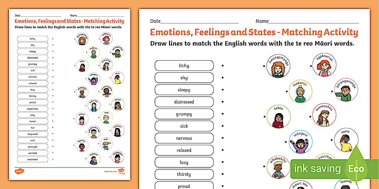 Emotions, Feelings and States Matching Activity English/Te Reo Māori