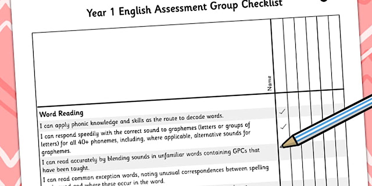 2014 National Curriculum Year 1 English Assessment Group Checklist - KS1
