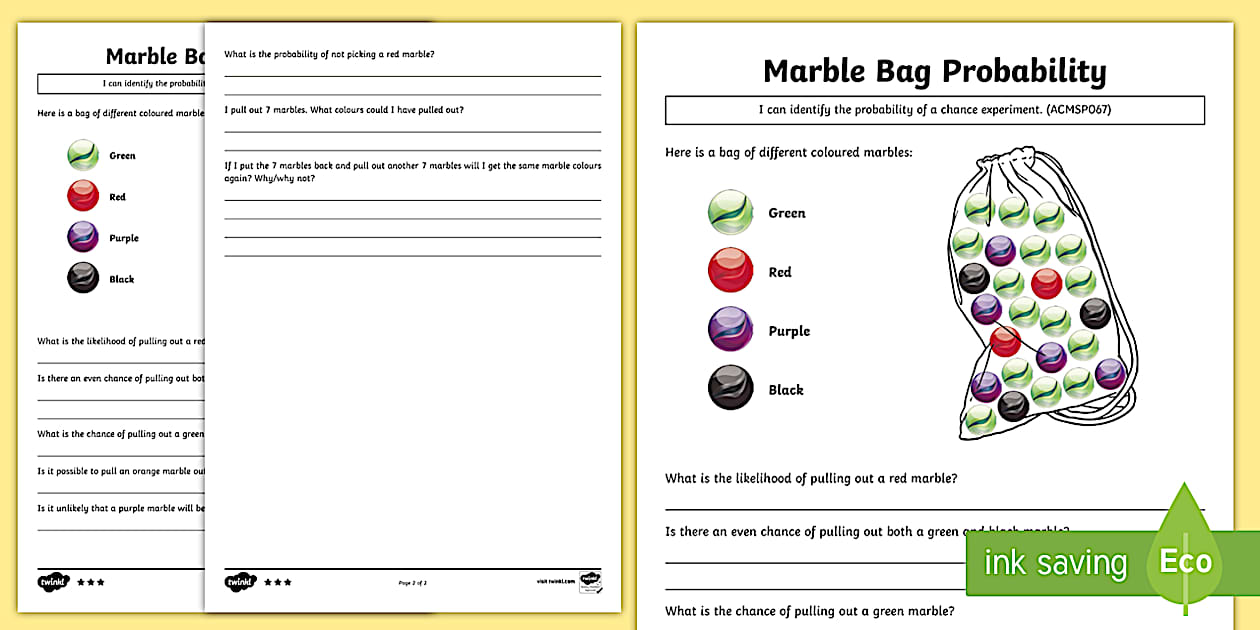 Marble Bag Probability Worksheets - Differentiated Worksheets