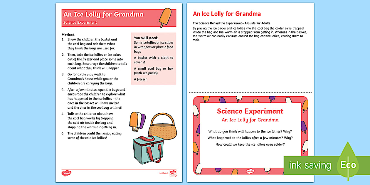 EYFS An Ice Lolly for Grandma Science Experiment and Prompt Card Pack