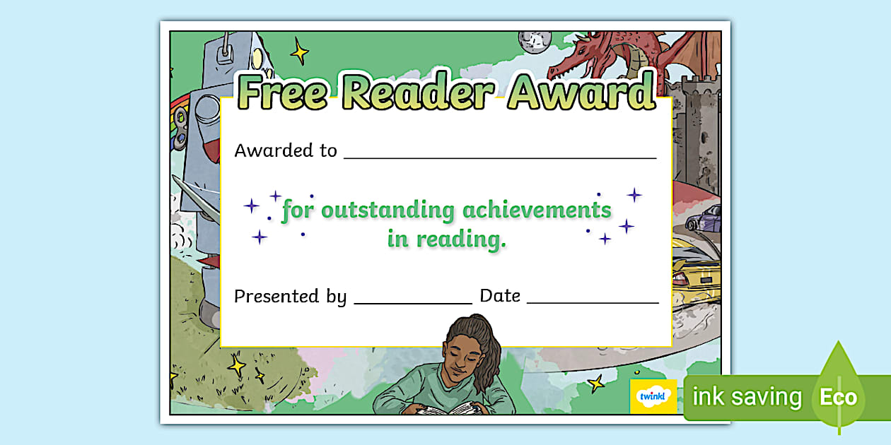 Free Reader Certificate Award - Twinkl - KS2 (teacher made)