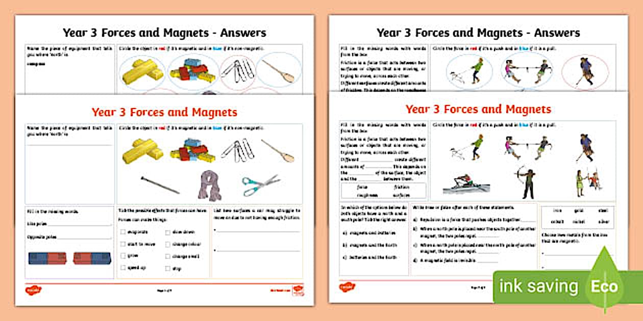 Year 3 Forces and Magnets Revision Activity Mat - Twinkl