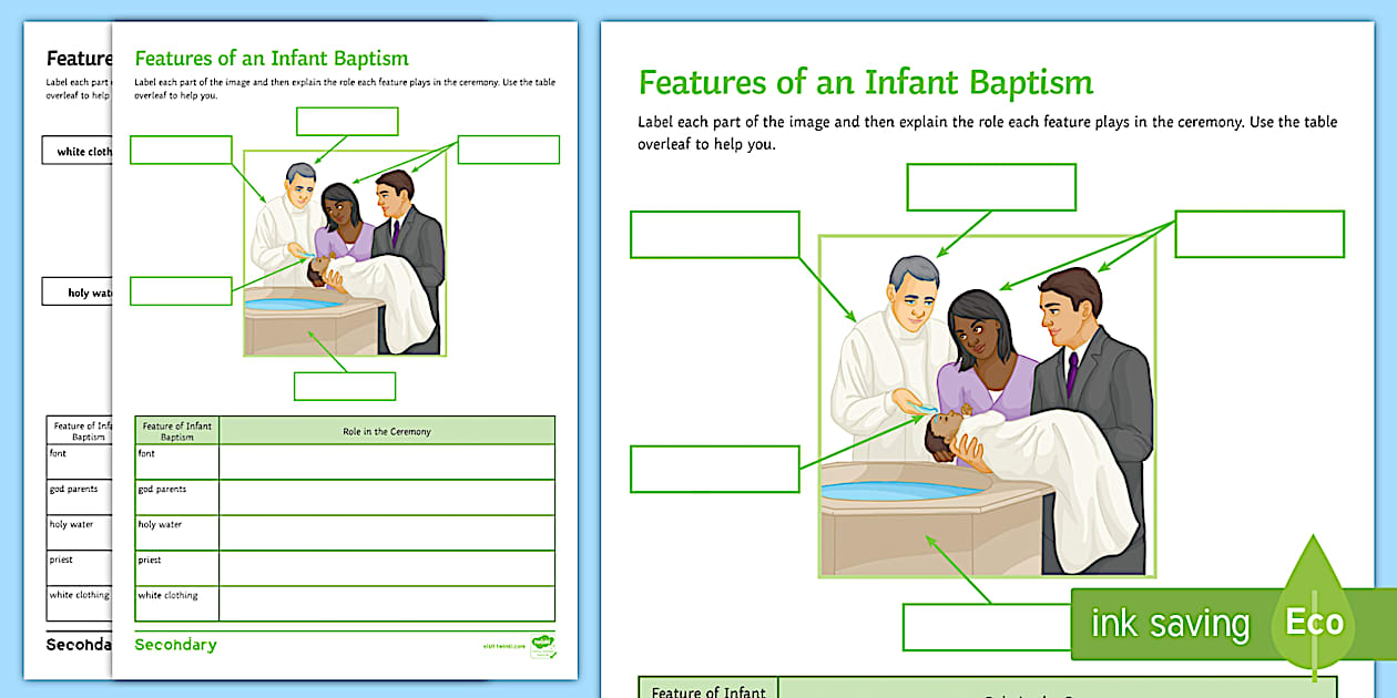 Infant Baptism: Features Worksheet / Worksheet - Twinkl