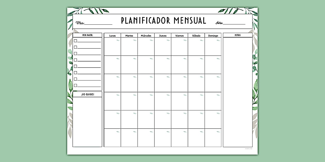 Plantilla de planificación mensual - Tema botánico neutral