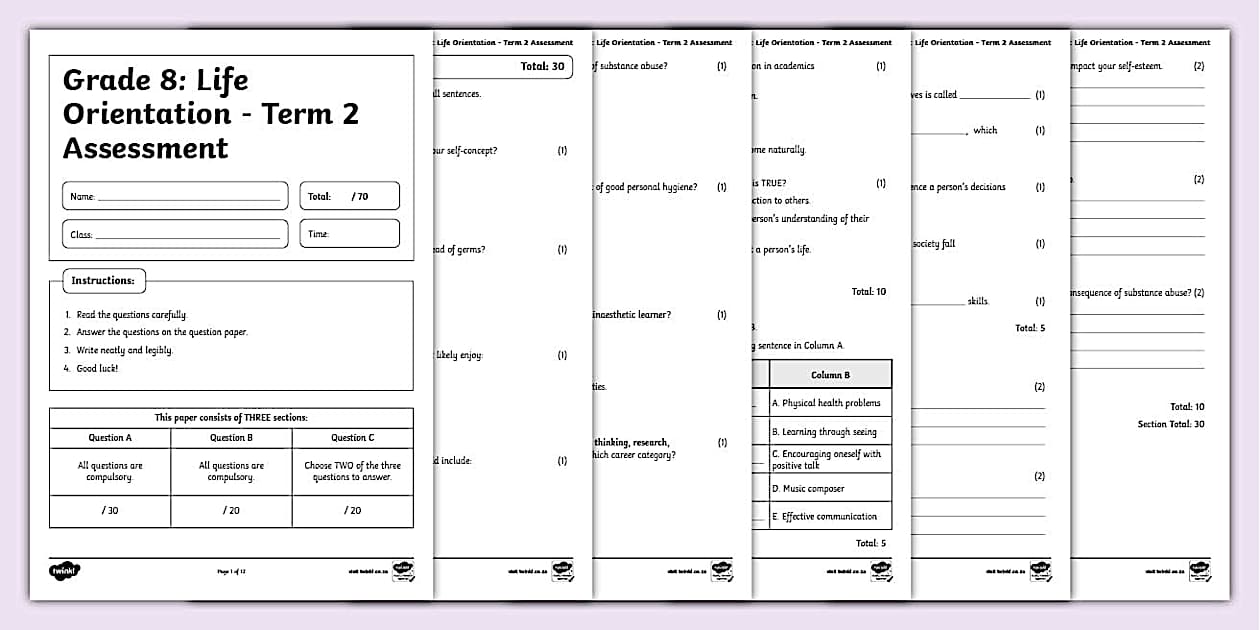 Grade 8 Life Orientation Term 2 Assessment - Twinkl