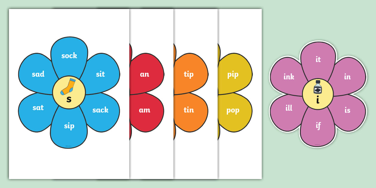 Phase 2 Word Family Flowers (Teacher-Made) - Twinkl
