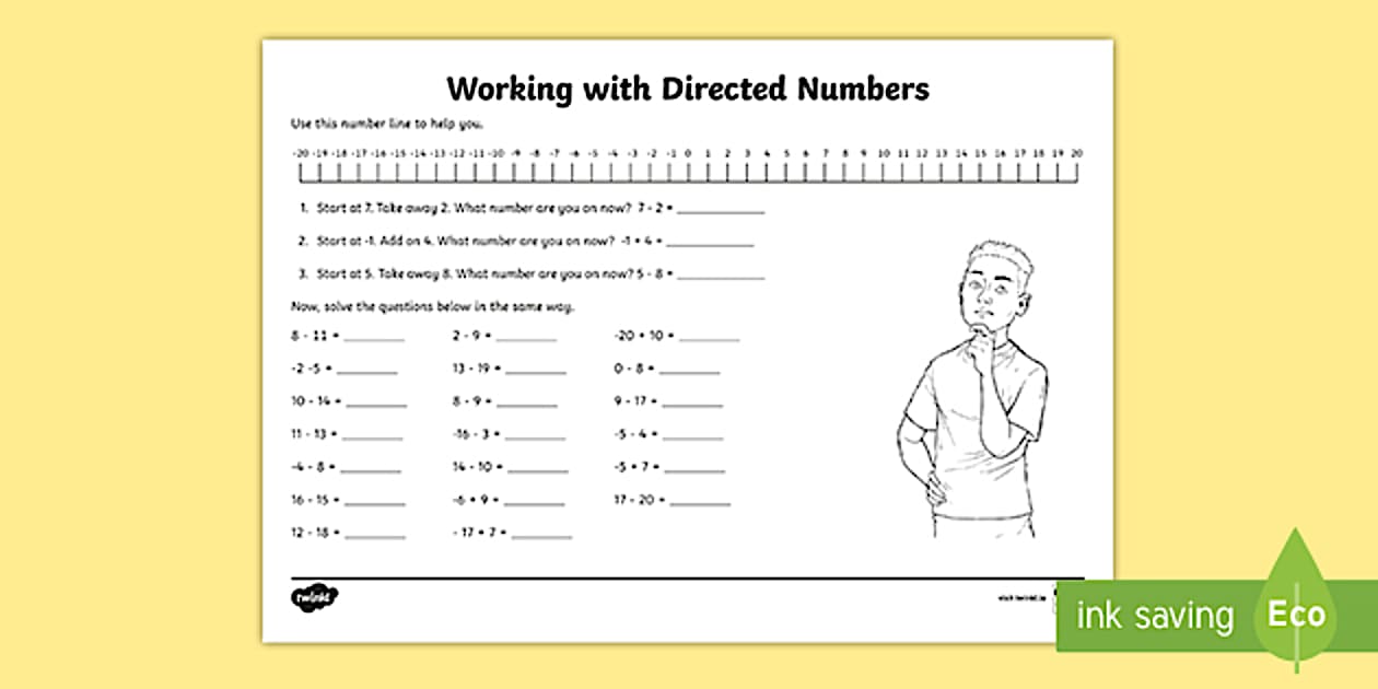 Working with Directed Numbers Exercise - Twinkl