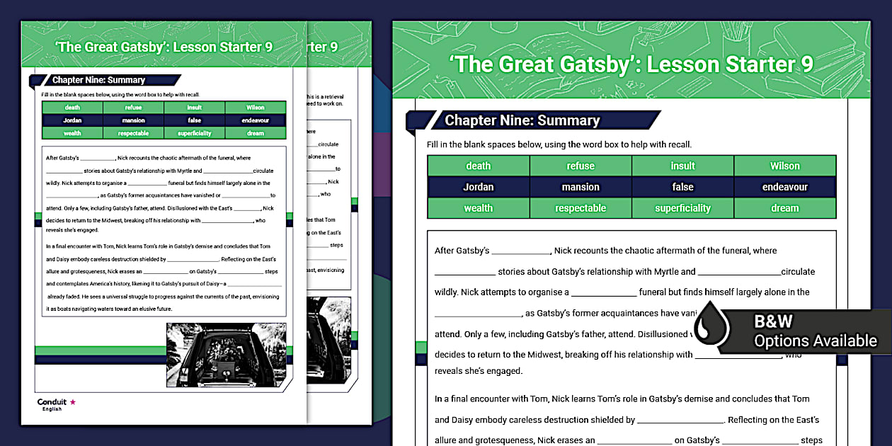 'The Great Gatsby': Lesson Starter 9 (teacher made) - Twinkl