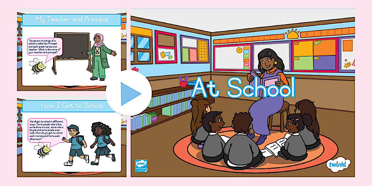 Grade 1 - At School Theme Discussion PowerPoint - Twinkl