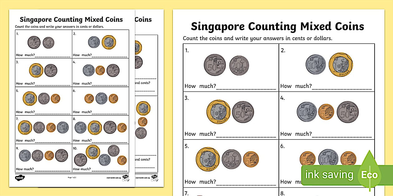 *Singapore Counting Mixed Coins Worksheets* (teacher made)