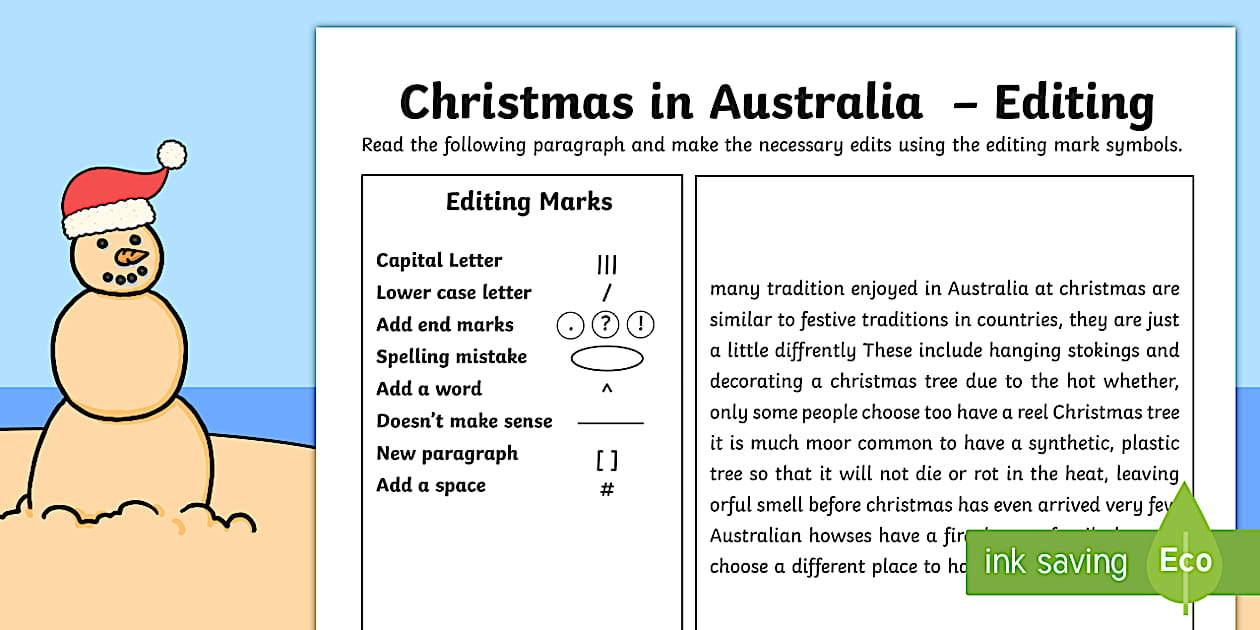 Australian Christmas Editing Worksheet