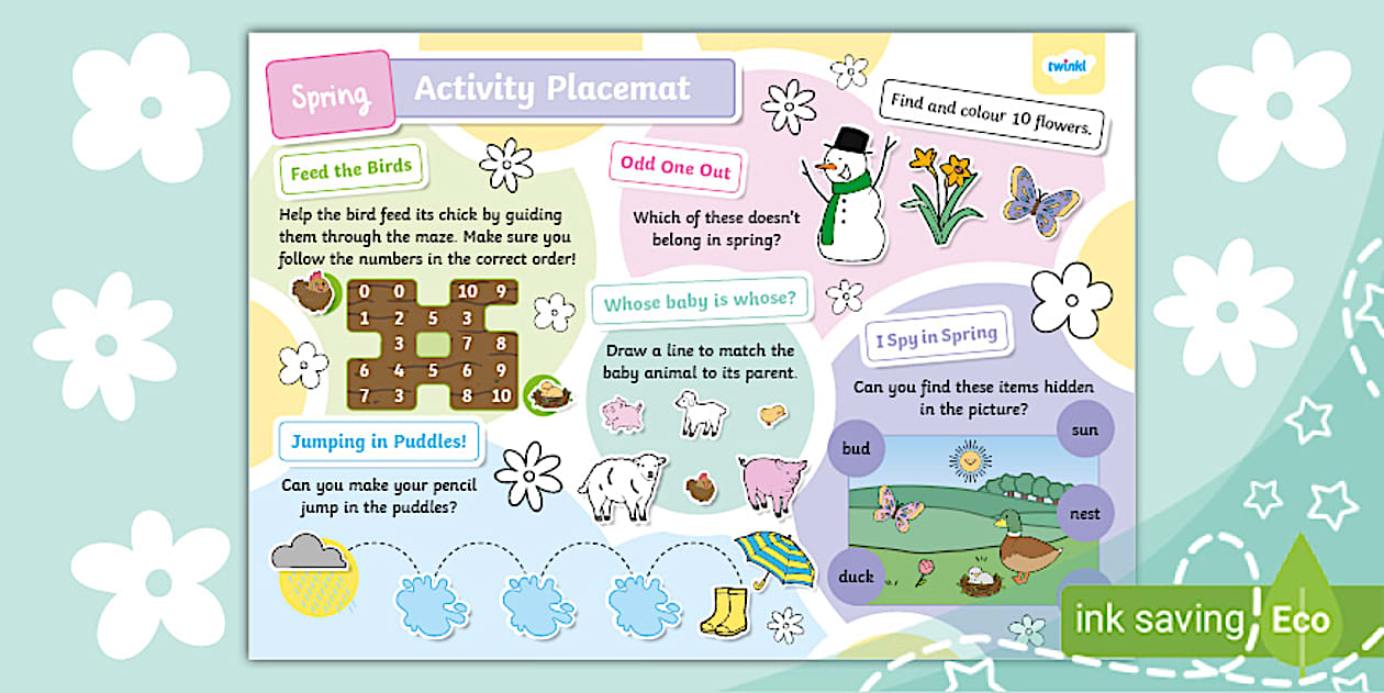 Spring Activity Placemat (Ages 3–5) (teacher made)