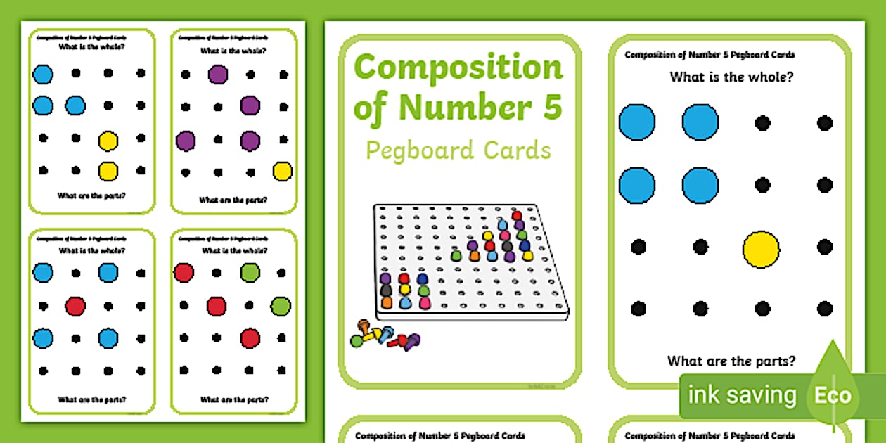👉 Composition of Number 5 Pegboard Cards - Twinkl