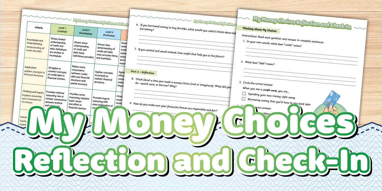 Money Choices Reflection Activity Sheet