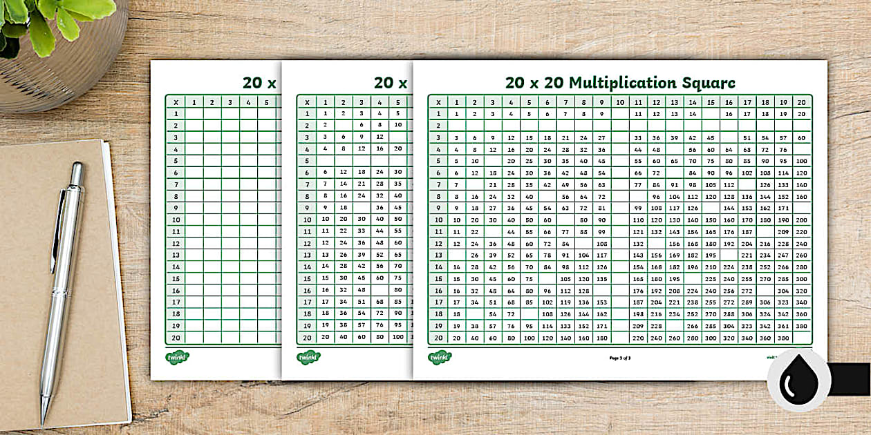 20x20 Multiplication Squares | Multiplication Tables (1-20)