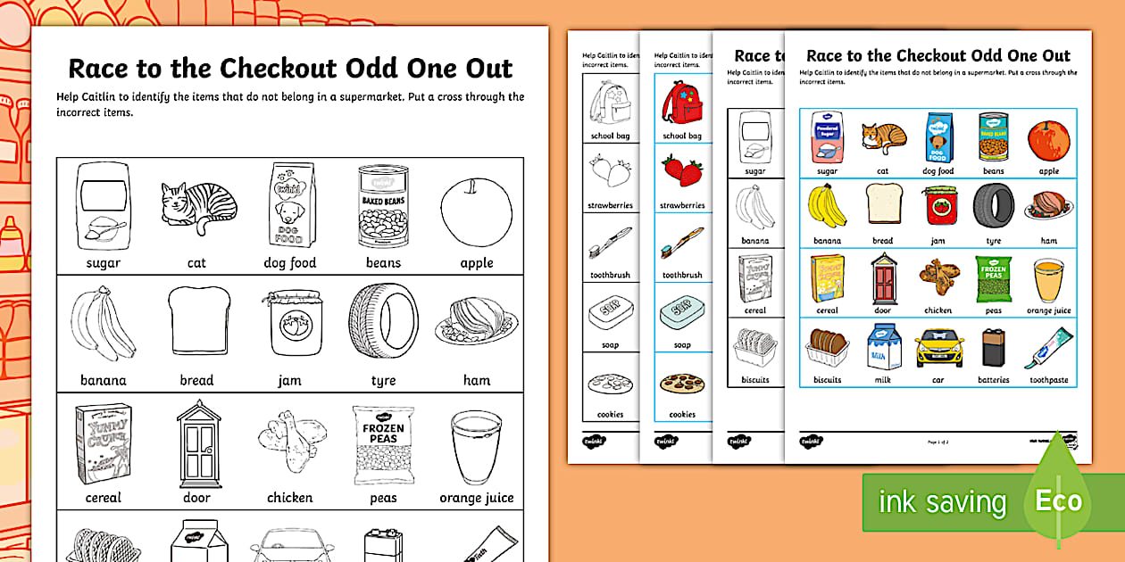 Race to the Checkout Odd One Out Worksheet / Worksheet