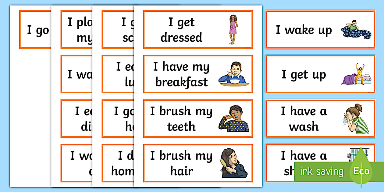 Cartes de vocabulaire : Ma routine quotidienne - Anglais LV