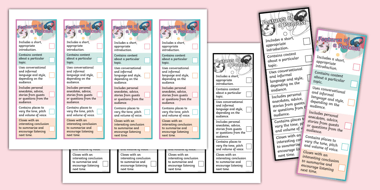Features of a Podcast Bookmark Checklist - Twinkl