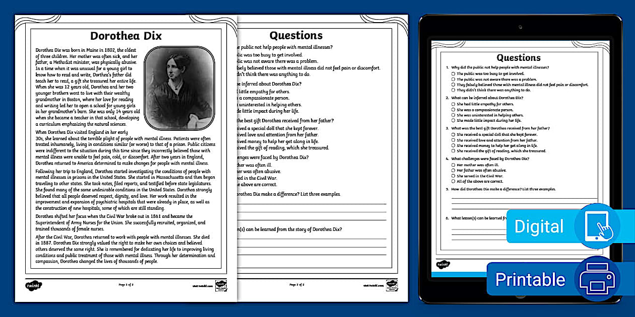 Biography of Dorothea Dix Comprehension | Twinkl USA