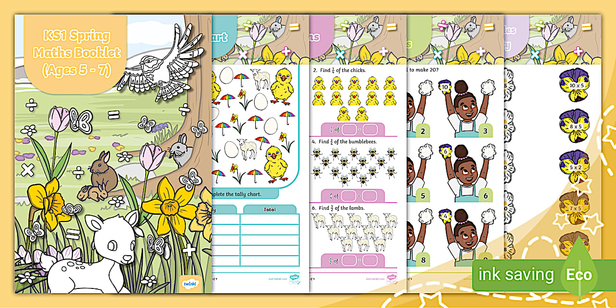 KS1 Spring-Themed Maths Activity Booklet (Ages 5 - 7)
