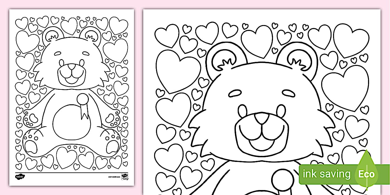 Teddy Bear Hearts Colouring Page (teacher made) - Twinkl