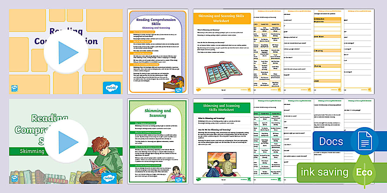 Reading Comprehension Skills Pack: Skimming and Scanning (Year 3-6)