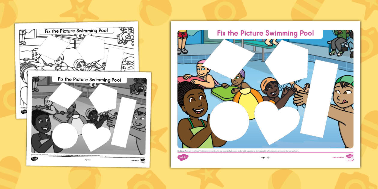 Fix the Picture Swimming Pool Cutting Skills Worksheet
