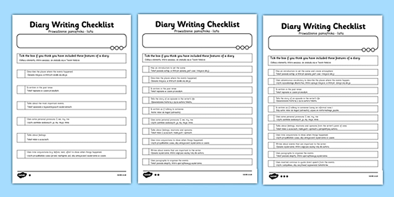 Diary Writing Checklist Differentiated Polish Translation