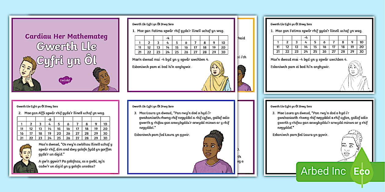 Cardiau Her Mathemateg: Gwerth Lle Cyfri yn Ôl - Blwyddyn 4