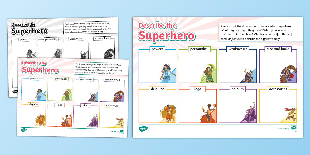 KS2 Superheroes Adjectives Worksheet (teacher made) - Twinkl